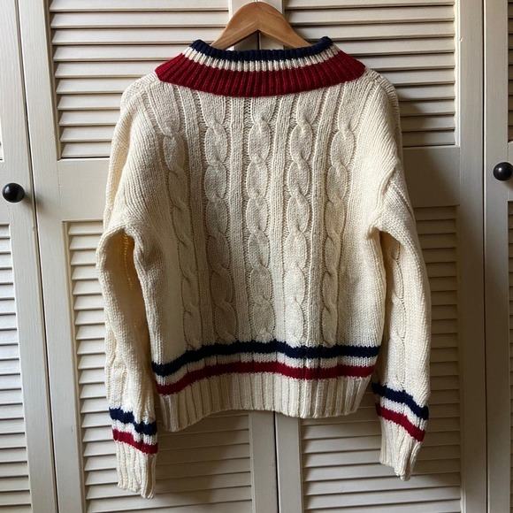 Pendleton | Sweaters | Rare Vintage 6s Pendleton Tennis Cable Knit Sweater Cream White Red Blue ...